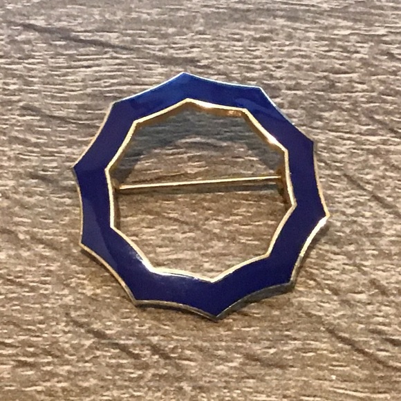 Jewelry | Vintage Gold Tone Blue Enamel Decagon 1 Sided Polygon ...